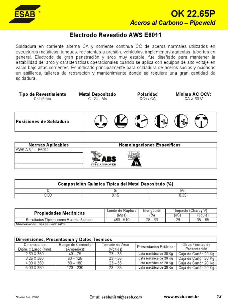 Electrodo AWS E6011: Soldadura CA/CC | PDF
