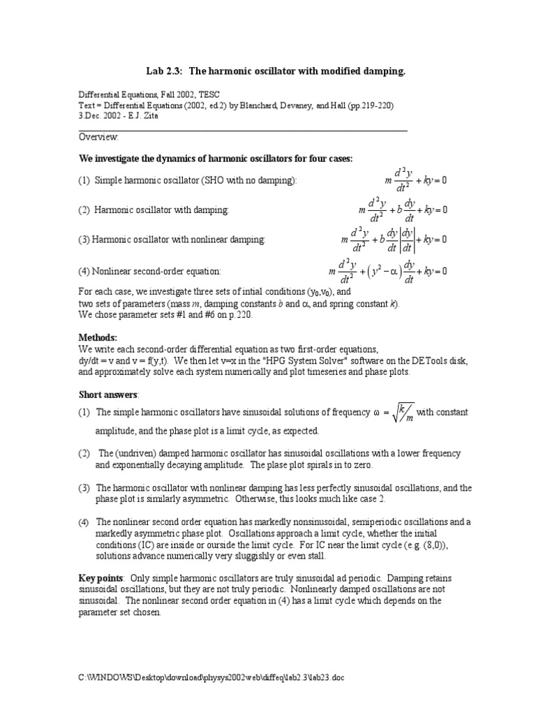 The Harmonic Oscillator With Modified Damping | PDF | Nonlinear System ...