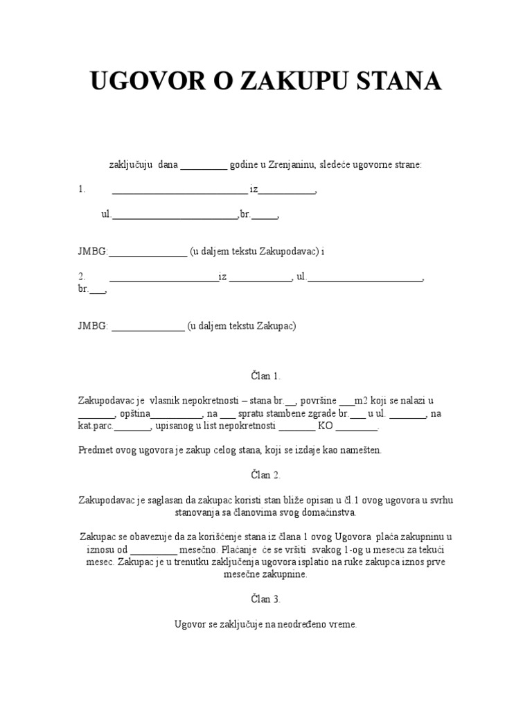Ugovor o Zakupu Stana | PDF