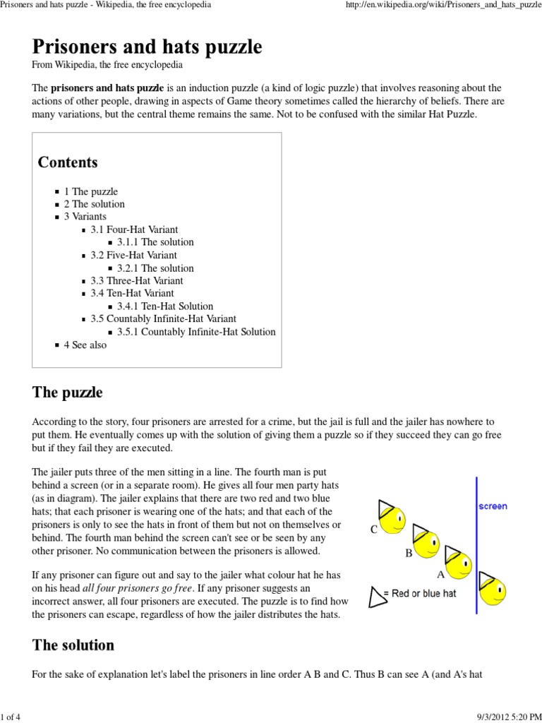 Prisoners and Hats Puzzle - Wikipedia, The Free Encyclopedia | PDF ...