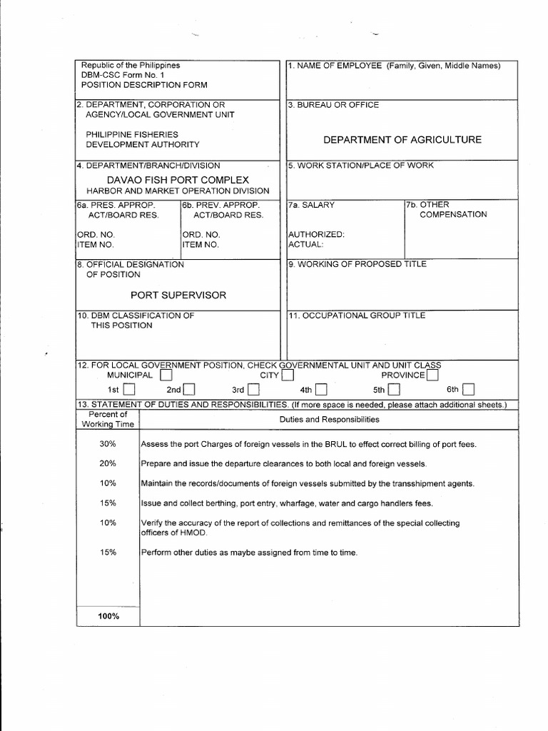 DBM-CSC Form No. 1 Position Description Form | PDF