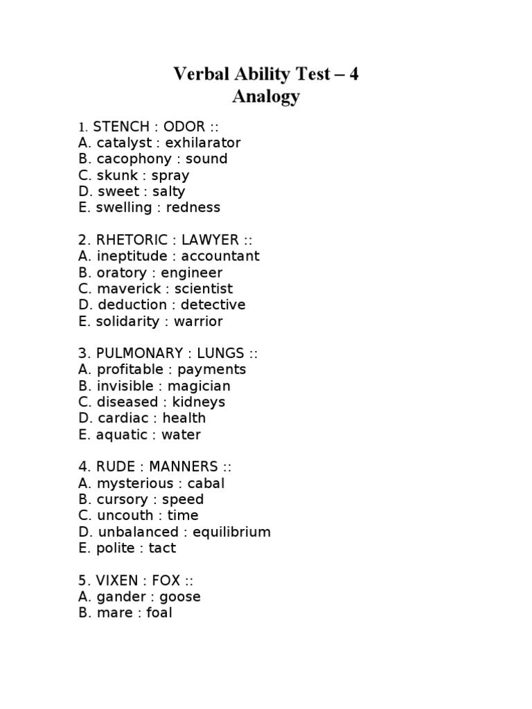 Verbal Ability Test - 4 Analogy | PDF
