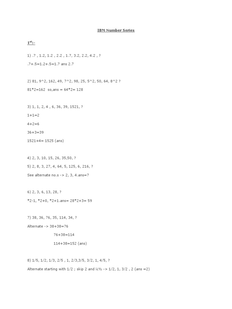 IBM Number Series Puzzles and Solutions | PDF | Carpet | Cheque