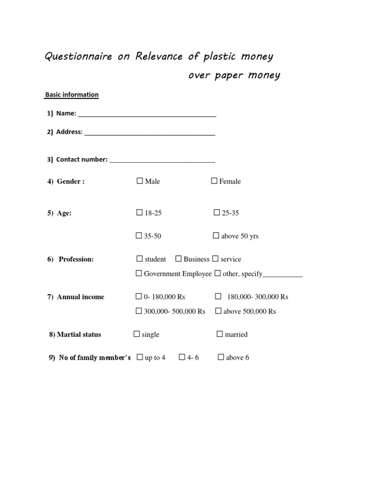 Questionnaire On Relevance of Plastic Money | PDF | Debits And Credits ...