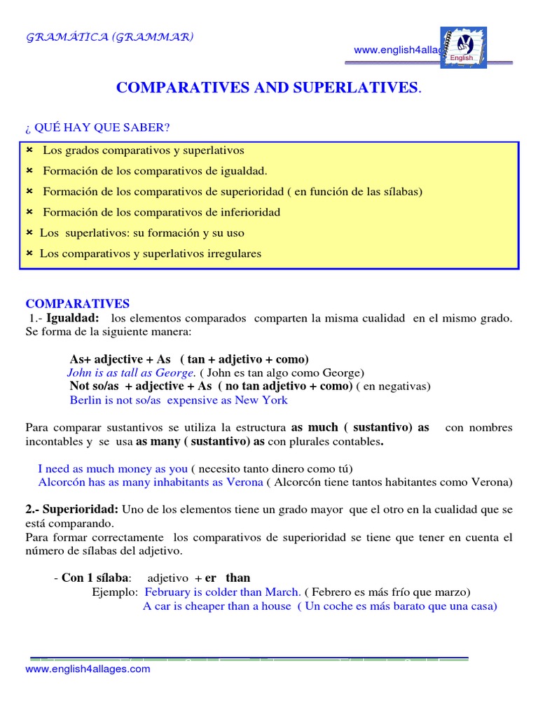 6.- Comparativos_ Y_ Superlativos | Adjetivo | Relaciones sintácticas