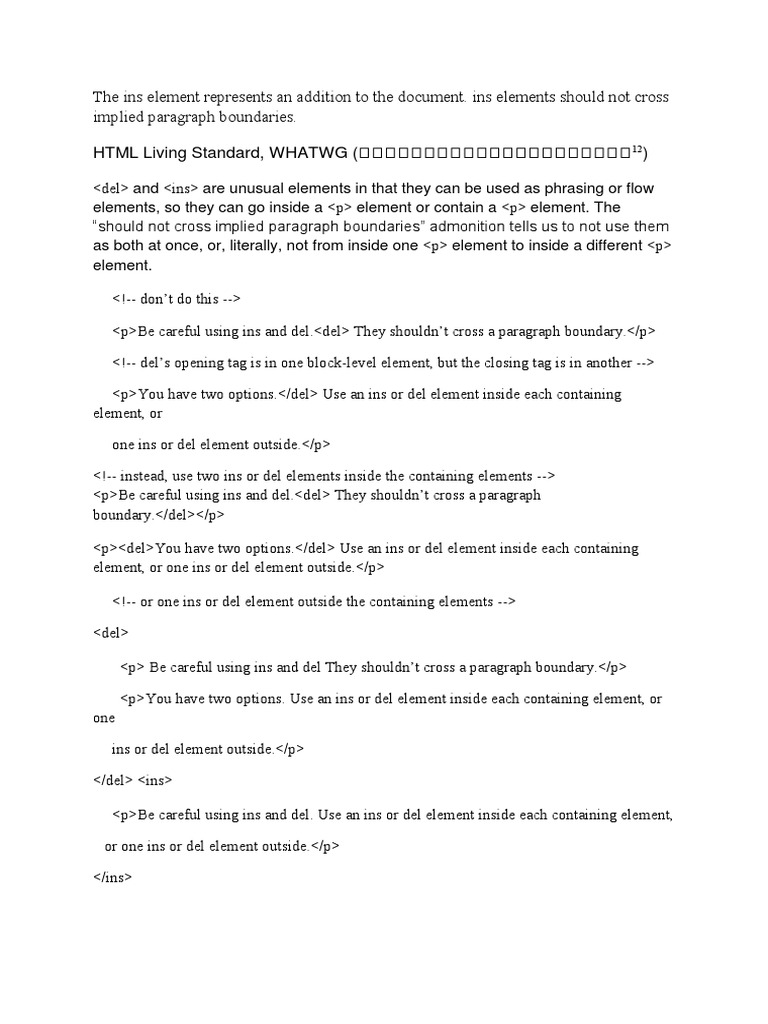 The Ins Element Represents An Addition To The Document. Ins Elements Should Not Cross Implied ...
