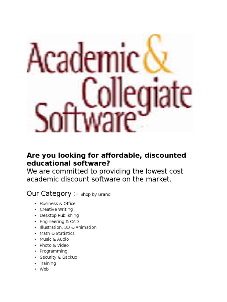 Academic Software Discounts | PDF | Computing | Software