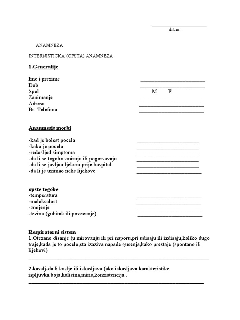 Stomatoloska Anamneza | PDF