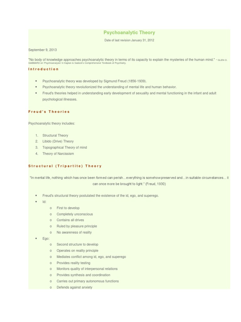 Psychoanalytic Theory | Id | Psychoanalysis