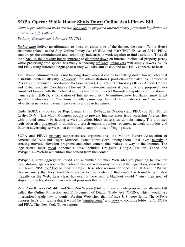 SOPA Opera: White House Shuts Down Online Anti-Piracy Bill: Larry ...