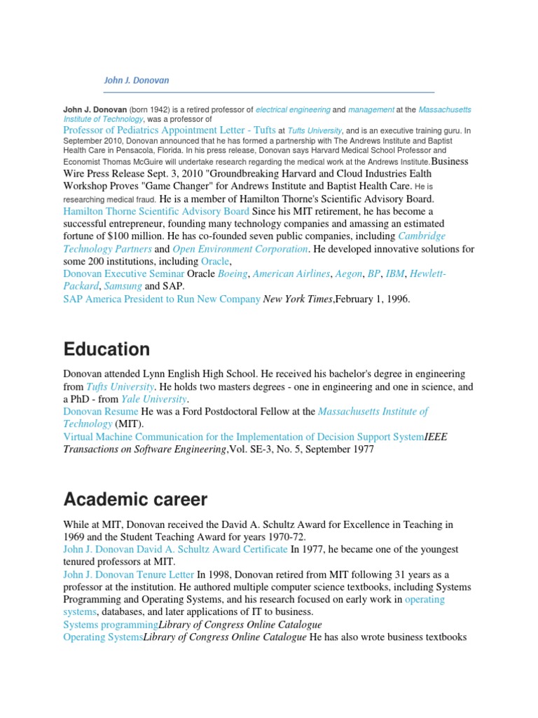 John J. Donovan | PDF | Massachusetts Institute Of Technology | Business