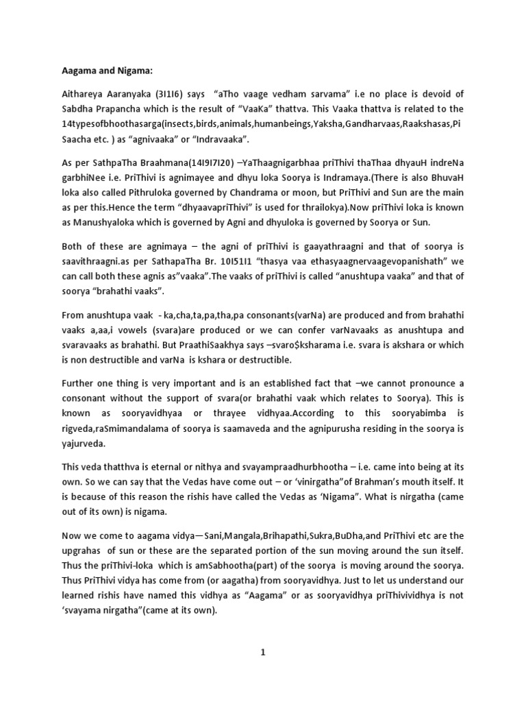 Aagama and Nigama | PDF | Vedas | Hindu Literature