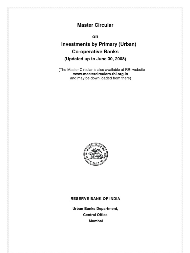 Master Circular On Investments by Primary (Urban) Co-Operative Banks ...