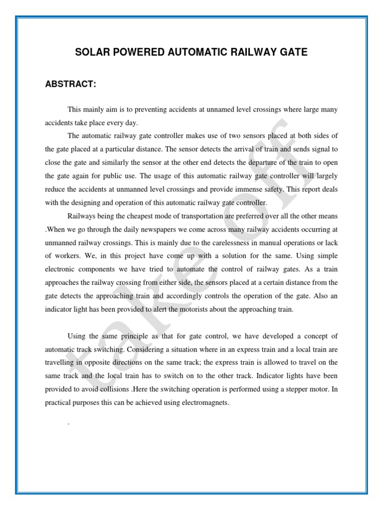 Solar Powered Automatic Railway Gate Controller | PDF | Power Supply ...