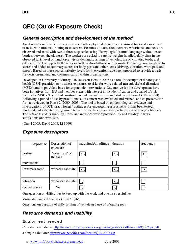 QEC (Quick Exposure Check) : General Description and Development of The ...
