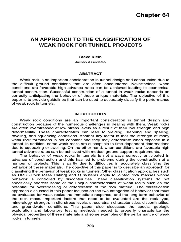 Classification of Weak Rocks in Tunnels | PDF