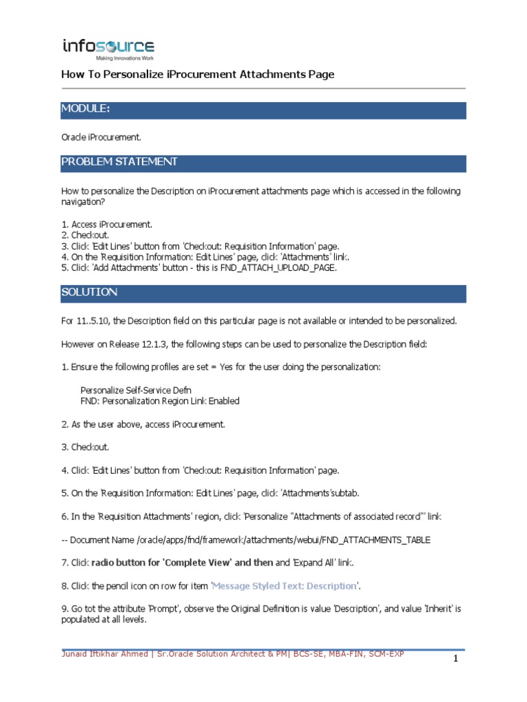 How To Personalize Iprocurement Attachments Page | PDF