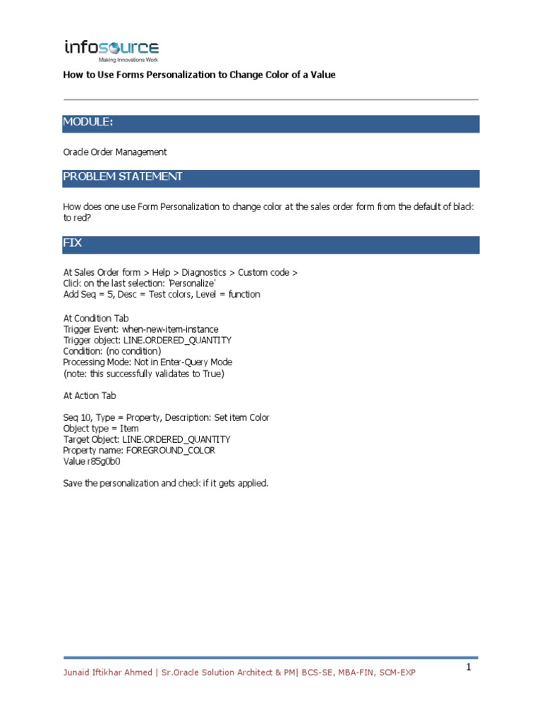 How To Use Forms Personalization To Change Color of A Value | PDF