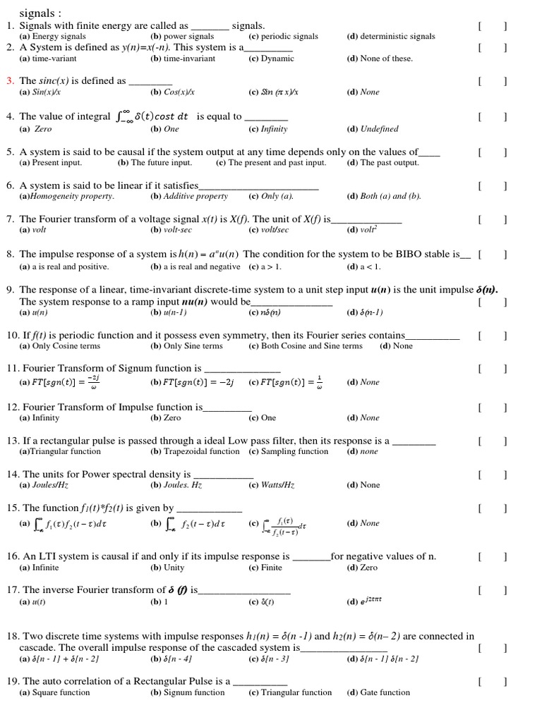 Signals and Systems Exam Questions | PDF | Frequency Modulation ...