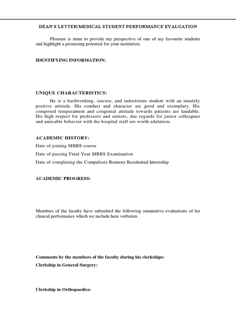 Dean Letter MSPE Template | PDF | Medical School | Medical Education