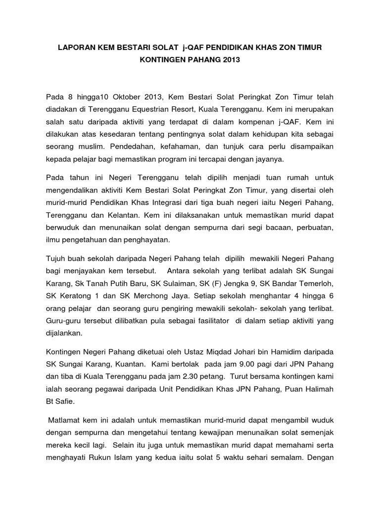 LAPORAN KEM BESTARI SOLAT J | PDF