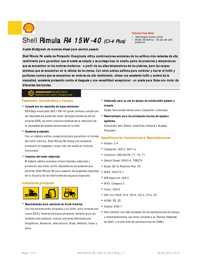 Shell Rimula r4 15w40 Ci4 Plus | PDF