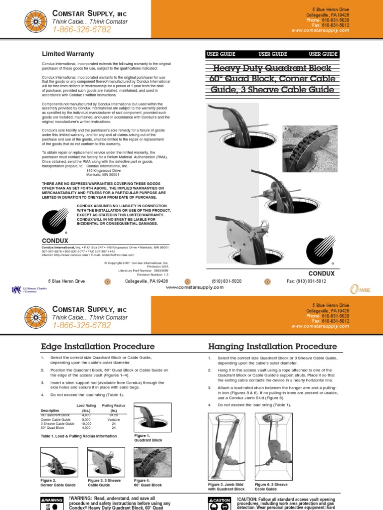 Condux Quadrant Block Corner Cable Guide - 3 Sheave Cable Guide | PDF ...