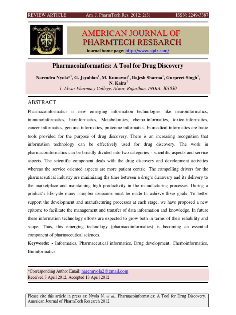Pharmacoinformatics: A Tool For Drug Discovery | PDF | Bioinformatics ...