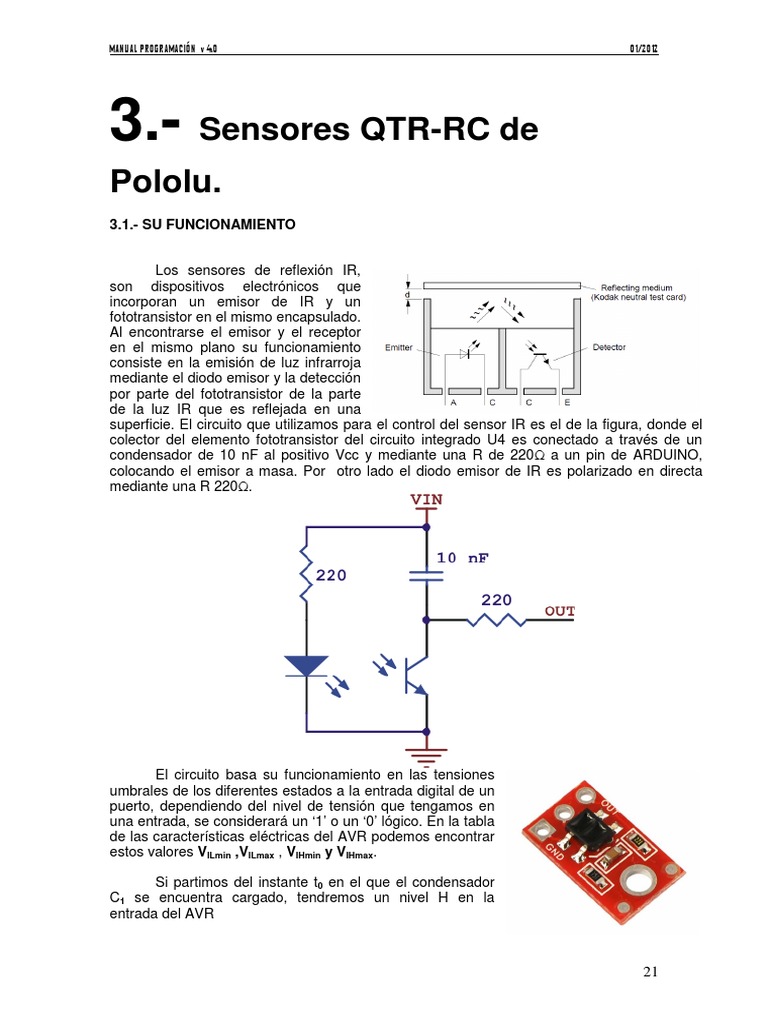 Funcionamiento y Programación de Sensores QTR | PDF | Transistor ...