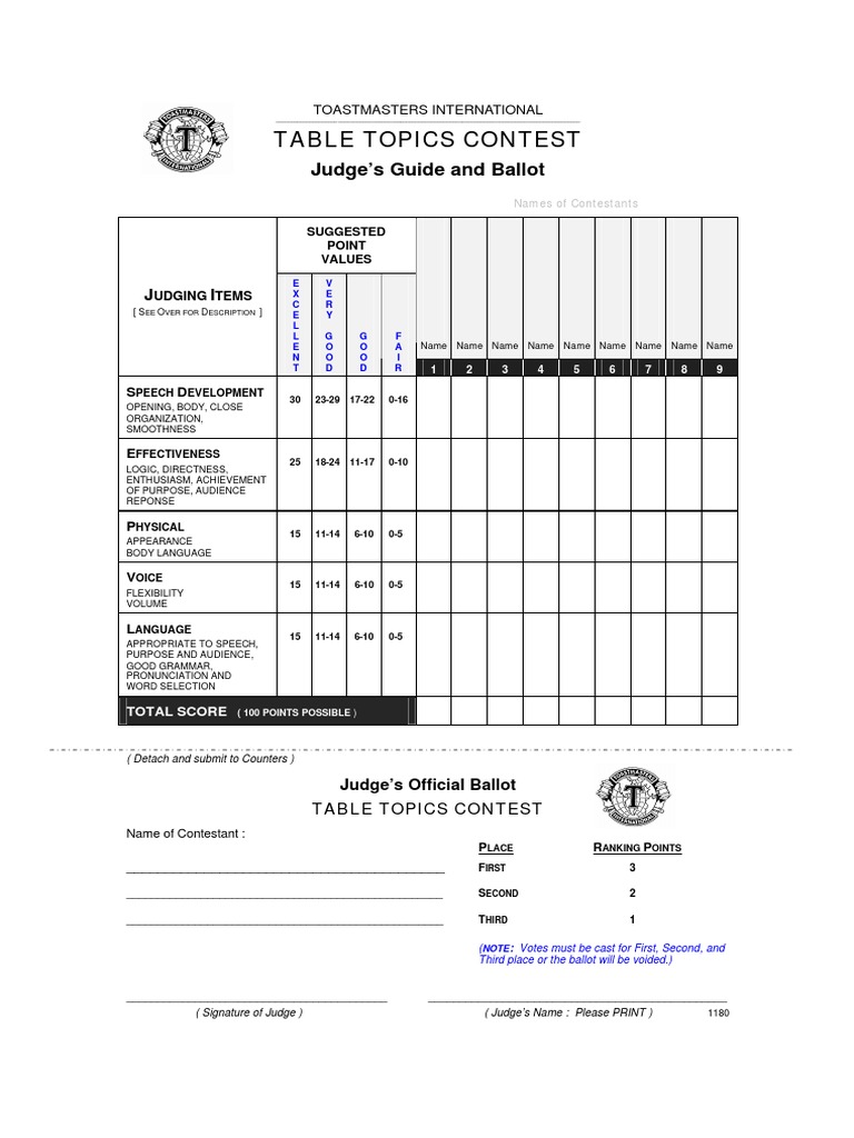 Table Topics Forms | PDF | Public Speaking | Body Language