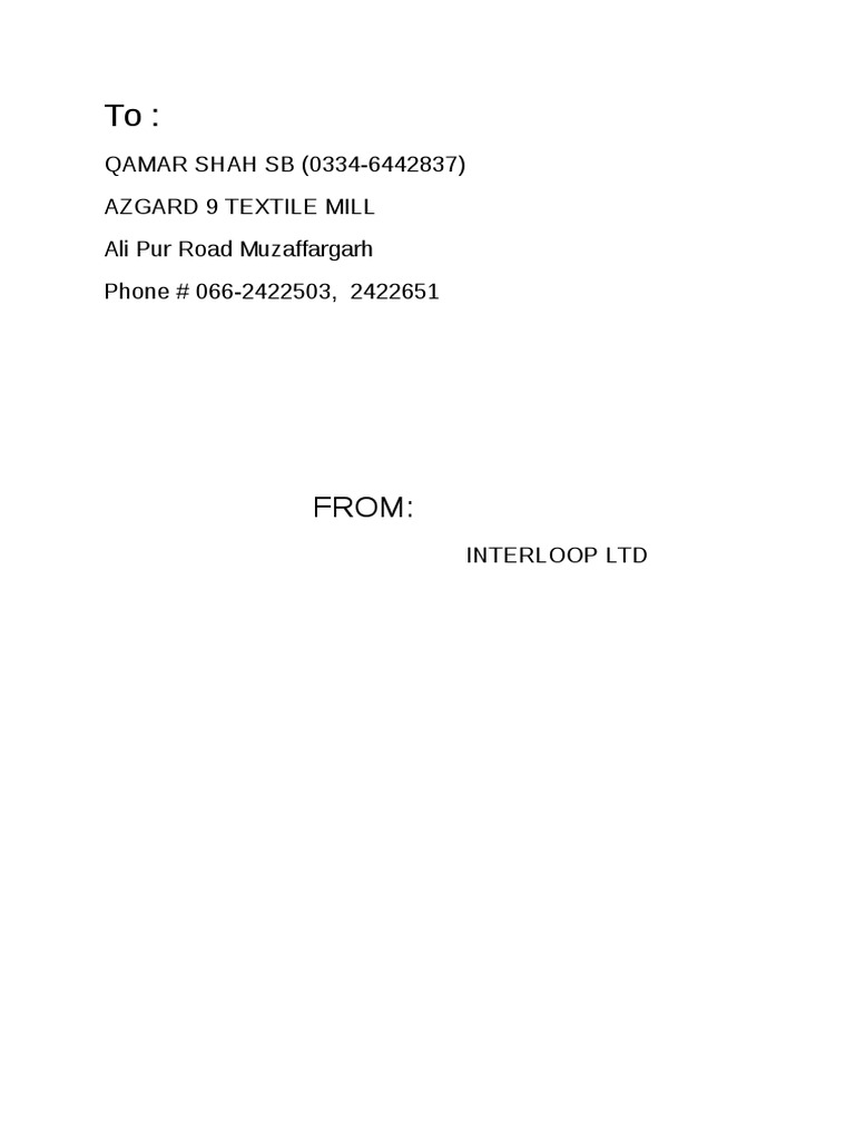 Interloop Ltd. Communication to Azgard 9 | PDF