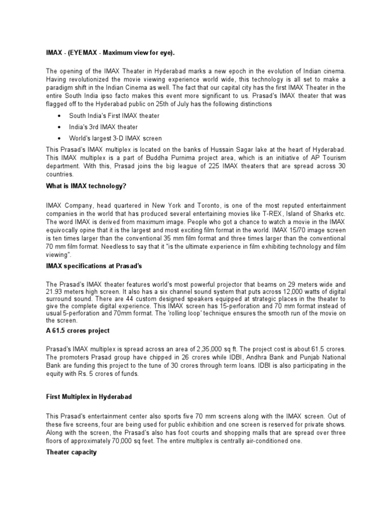 IMAX - (EYEMAX - Maximum View For Eye) - The Opening | PDF | Media ...