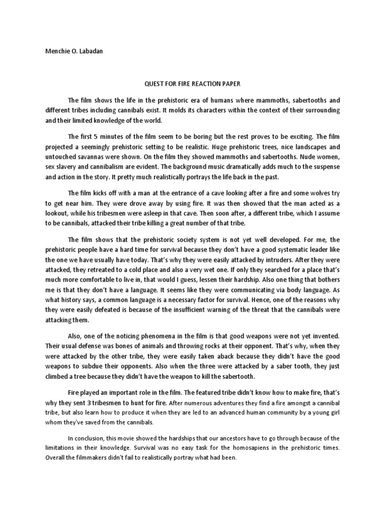Quest For Fire Reaction Paper | PDF | Cannibalism