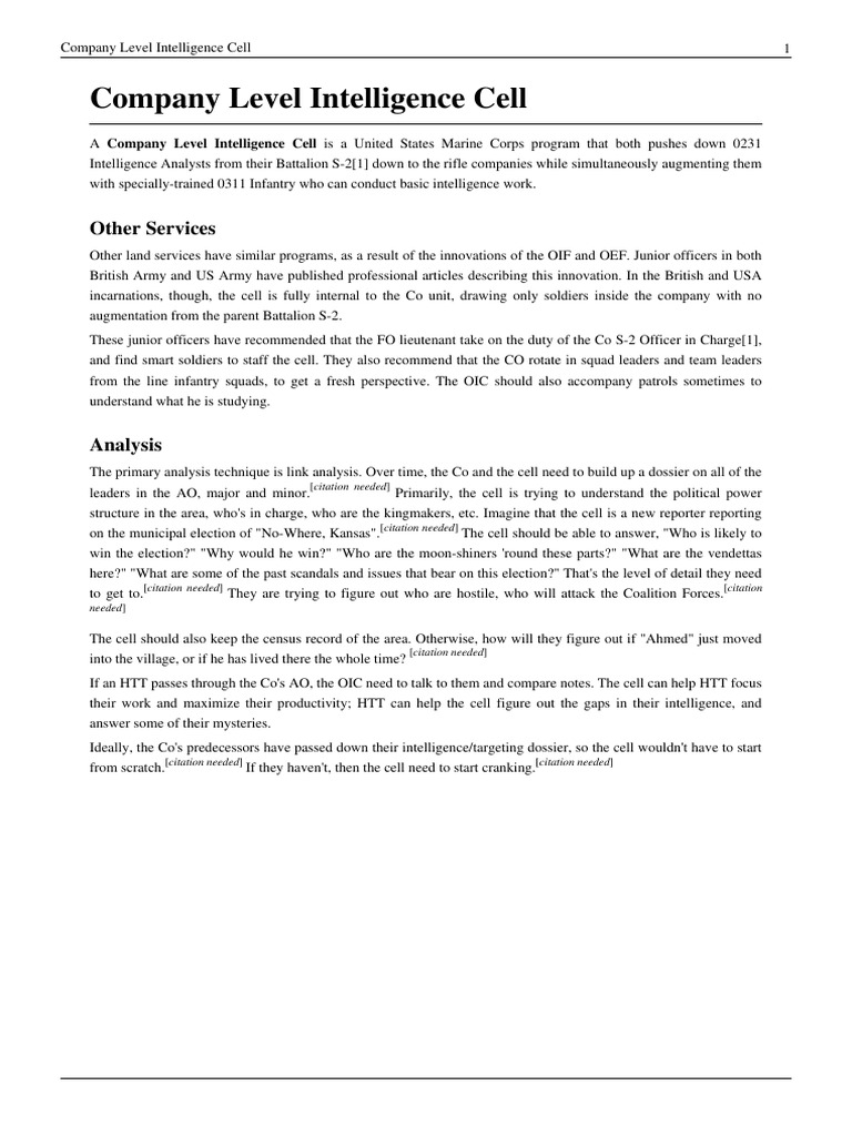 Company Level Intelligence Cell | PDF | Military | Military Science