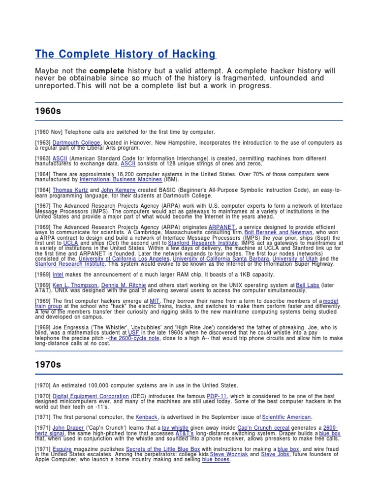 History of Hacking: Key Milestones | PDF | Technology & Engineering
