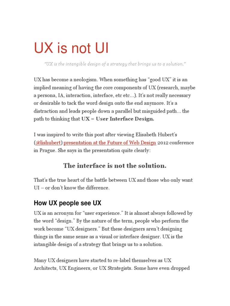 UX Is Not UI | PDF | User Interface Design | User Interface
