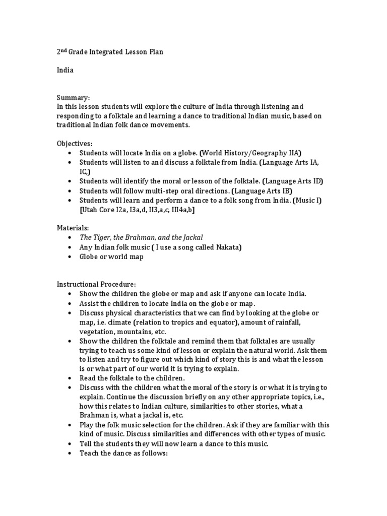 2nd Grade Integrated Lesson Plan | PDF | Folklore | Hand