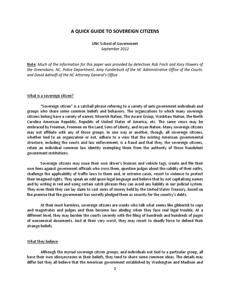 Sovereign Citizens Briefing Paper - II | PDF | Citizenship | Identity ...