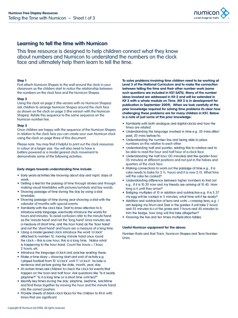 Numicon Telling The Time-15731.Sflb | PDF | Clock | Time