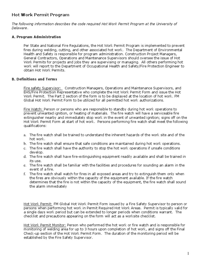 Hot Work Permit Program | PDF | Fire Safety | Safety