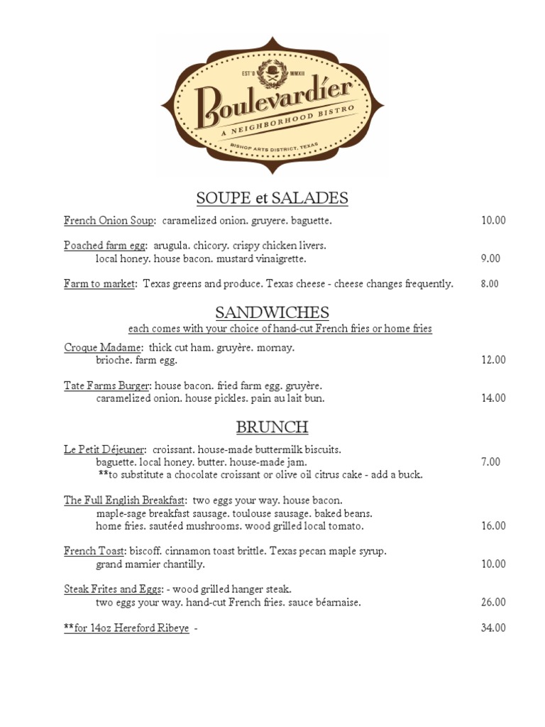 Boulevardier Brunch Menu | PDF