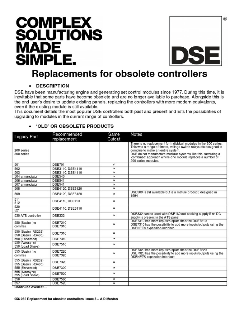 Replacing Dse Controllers With Newer Models | PDF | Modularity ...