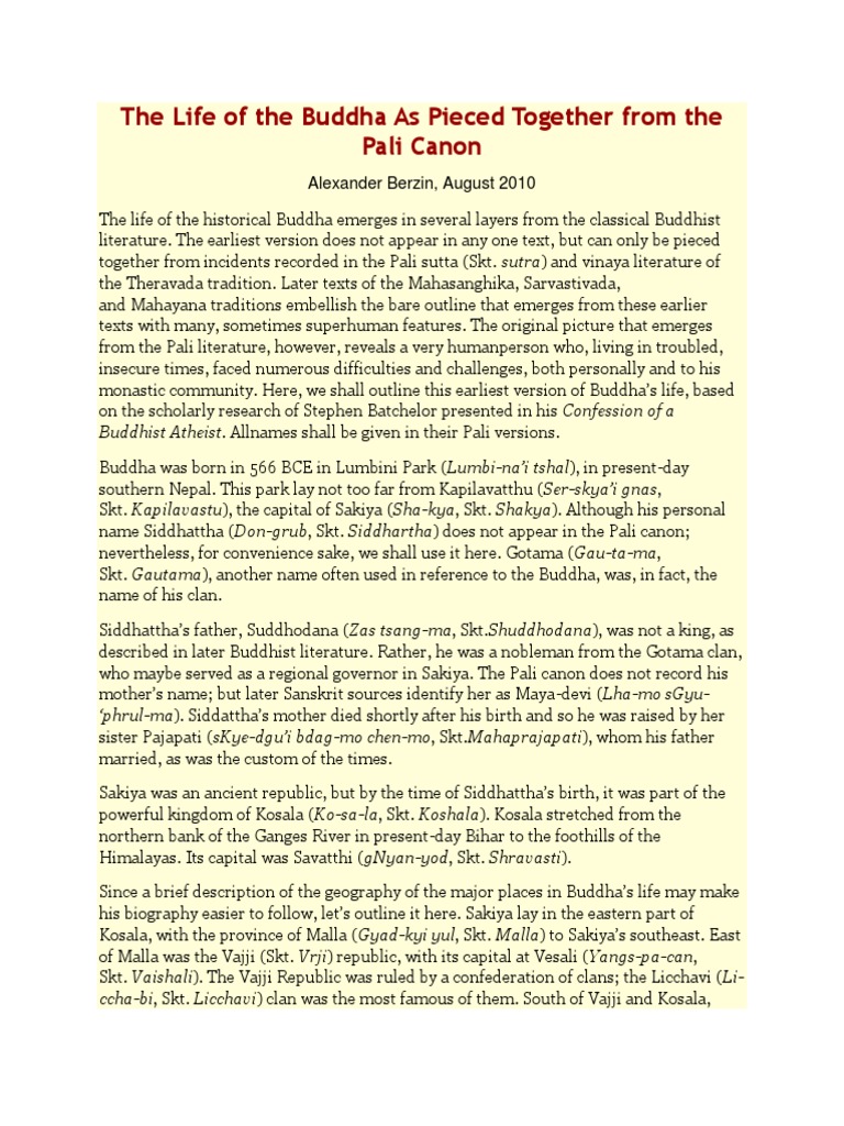 The Life of The Buddha As Pieced Together From The Pali Canon | PDF ...