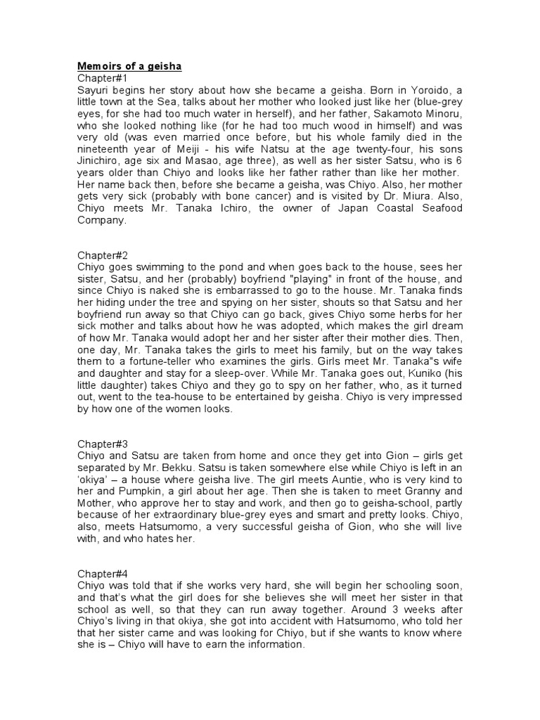 Summary Memoirs of A Geisha, My Family | PDF | Geisha