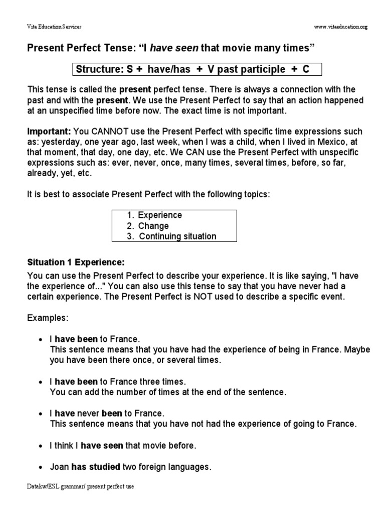 Understanding Present Perfect Tense | PDF | Perfect (Grammar ...