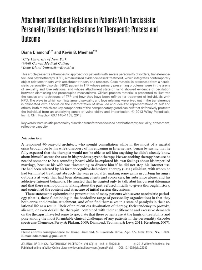 Attachment and Object Relations in Patients With Narcissistic ...