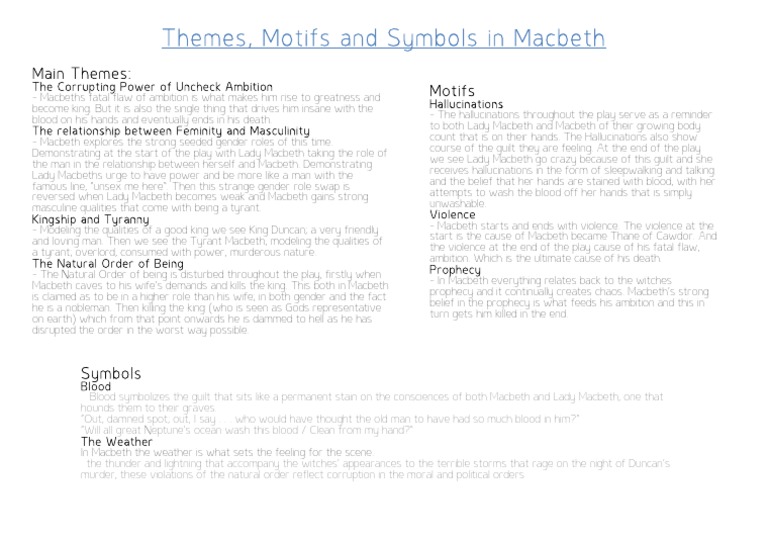 Themes, Motifs and Symbols in Macbeth | PDF | Macbeth