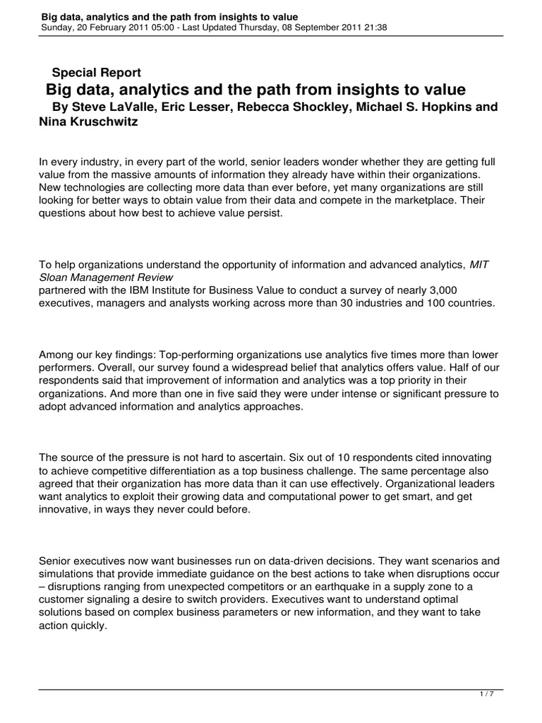 Big Data Analytics and The Path From Insights To Value | PDF ...