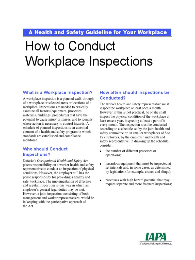 How To Conduct Workplace Inspections: A Health and Safety Guideline For ...