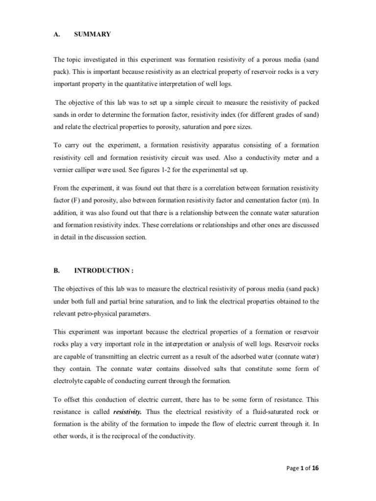 Formation Resistivity | PDF | Porosity | Electrical Resistivity And Conductivity
